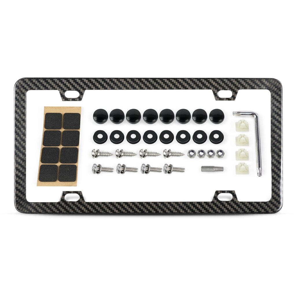 Рамка Номерного Знака Автомобиля Автоматическая Рамка Номерного Знака Из Углеродного Волокна с 4 Отверстиями Водонепроницаемая Крышка Номерного Знака с винтами