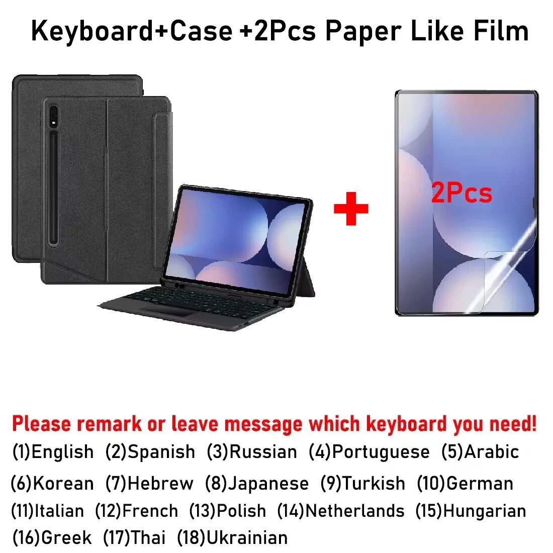 PULUZ Съемный чехол-клавиатура с подсветкой для Samsung Galaxy Tab S10 Plus 12.4inch, Keyboard Case N Film, Russian Keyboard