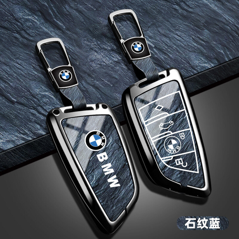 Чехол для ключа BMW стиль А, 4-кнопочный с алмазной текстурой, каменная текстура синий с клипсой B01 для моделей 3/5/7