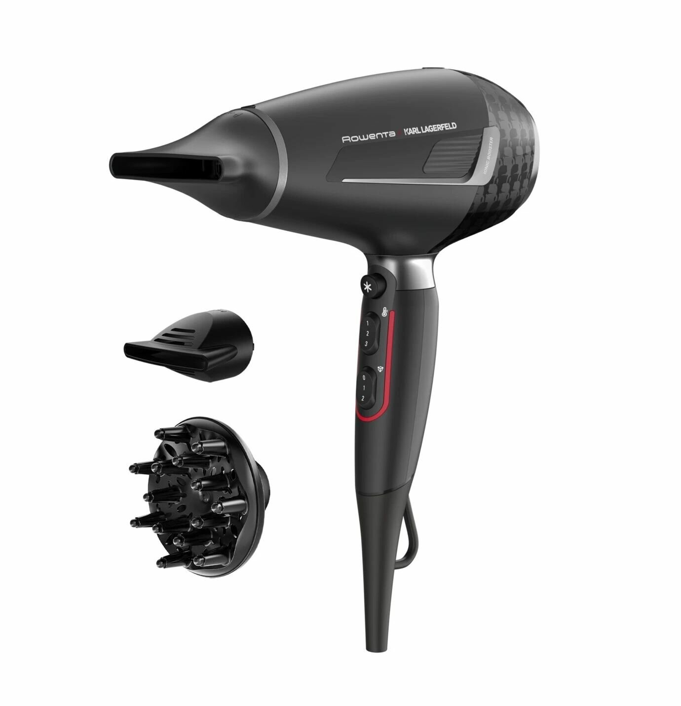 Фен Rowenta CV887LF0, 2200 Вт, AC-мотор, ионизация, 3 режима, цвет чёрно-красно-серый