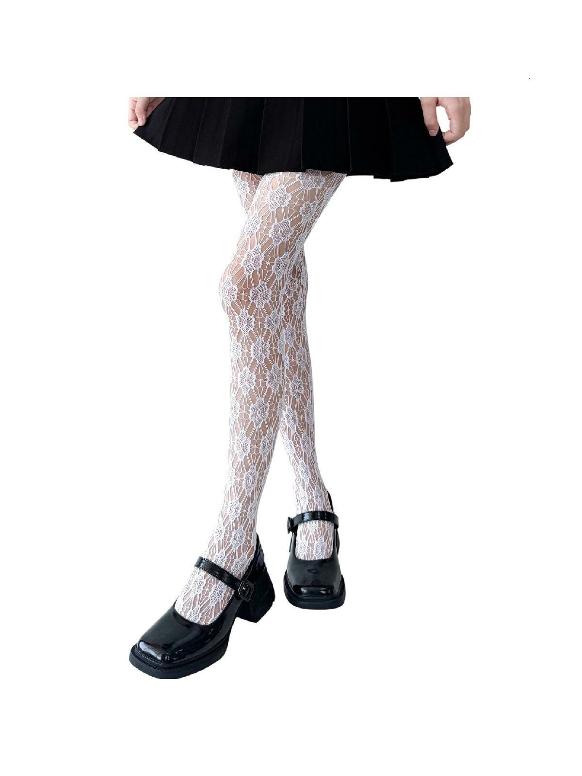 Женские ажурные колготки с цветочным узором, Белый