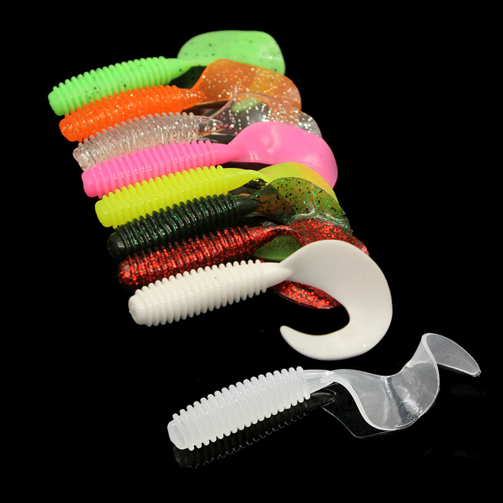 Набор рыболовных мягких силиконовых приманок Твистер/Grub/Curly Tail Grub, имитация личинки с закрученным хвостом 6 см/2 г, 12 шт, разноцветные