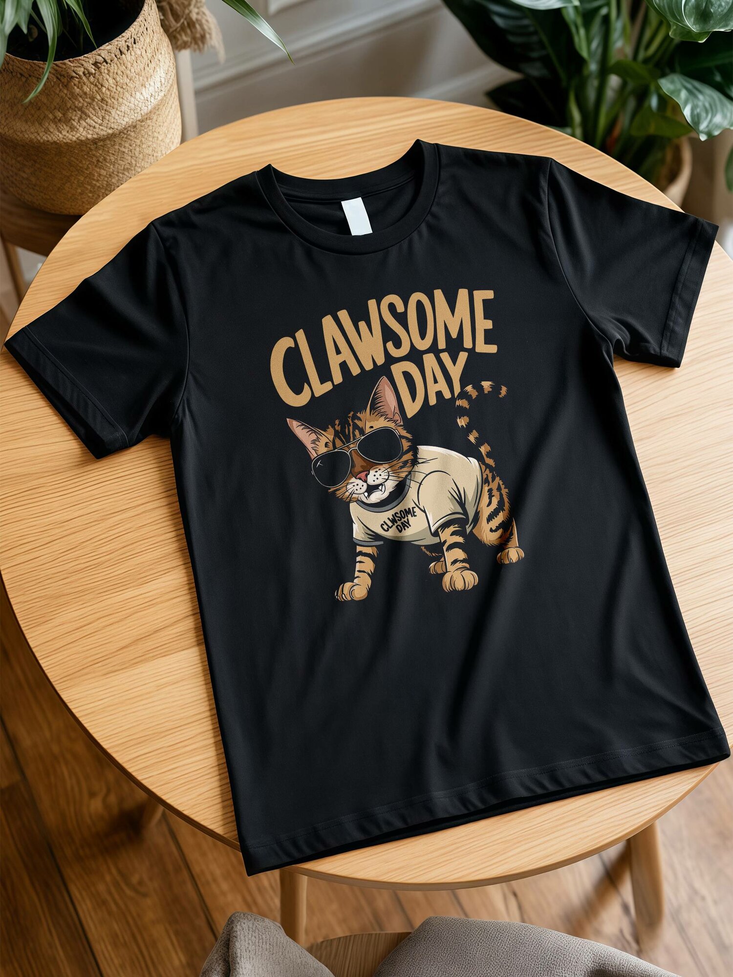 Футболка Футболка с принтом, котик, Черная