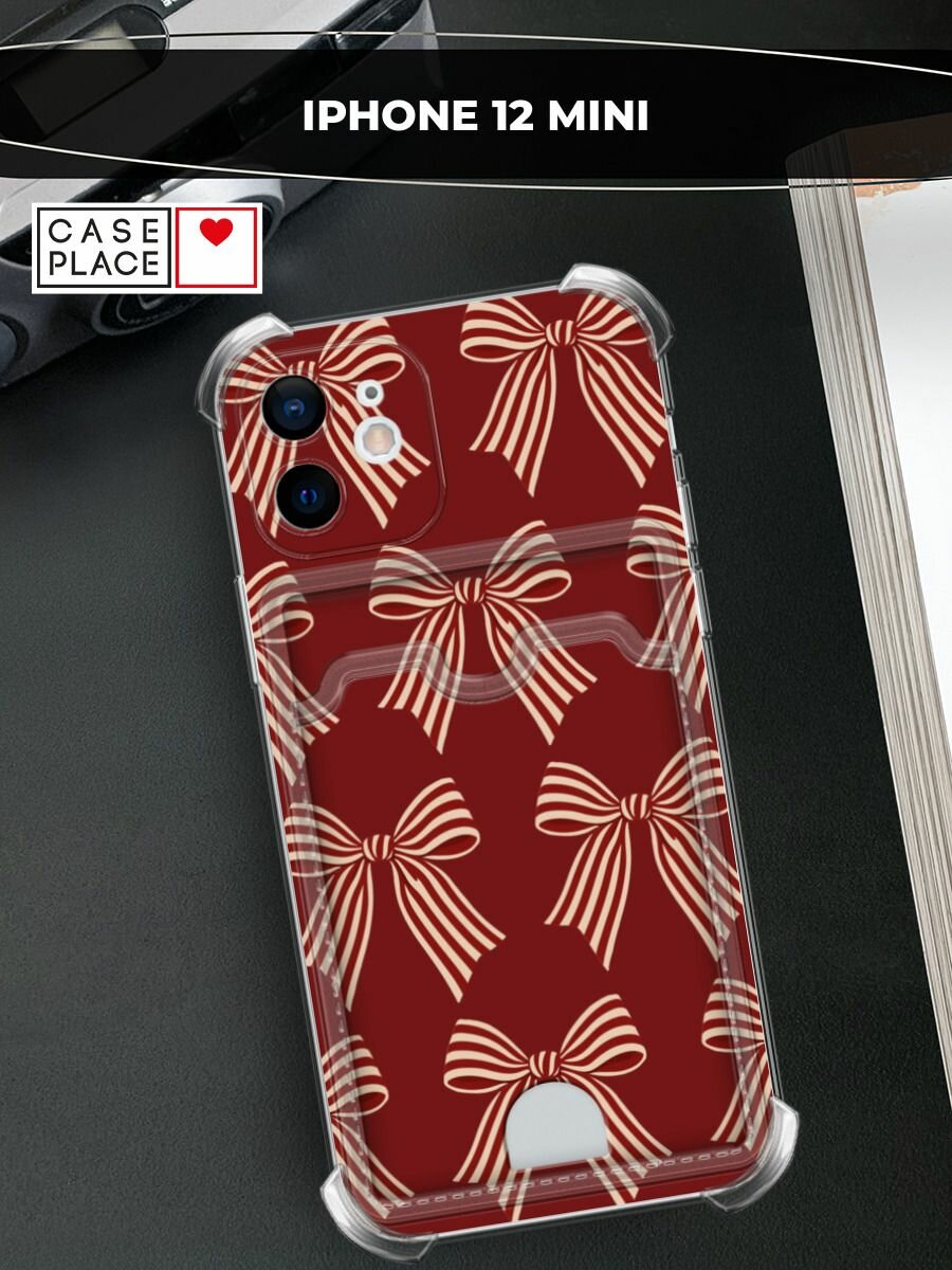 Чехол на Apple iPhone 12 mini (Айфон 12 Мини) с картой и принтом Полосатые бантики