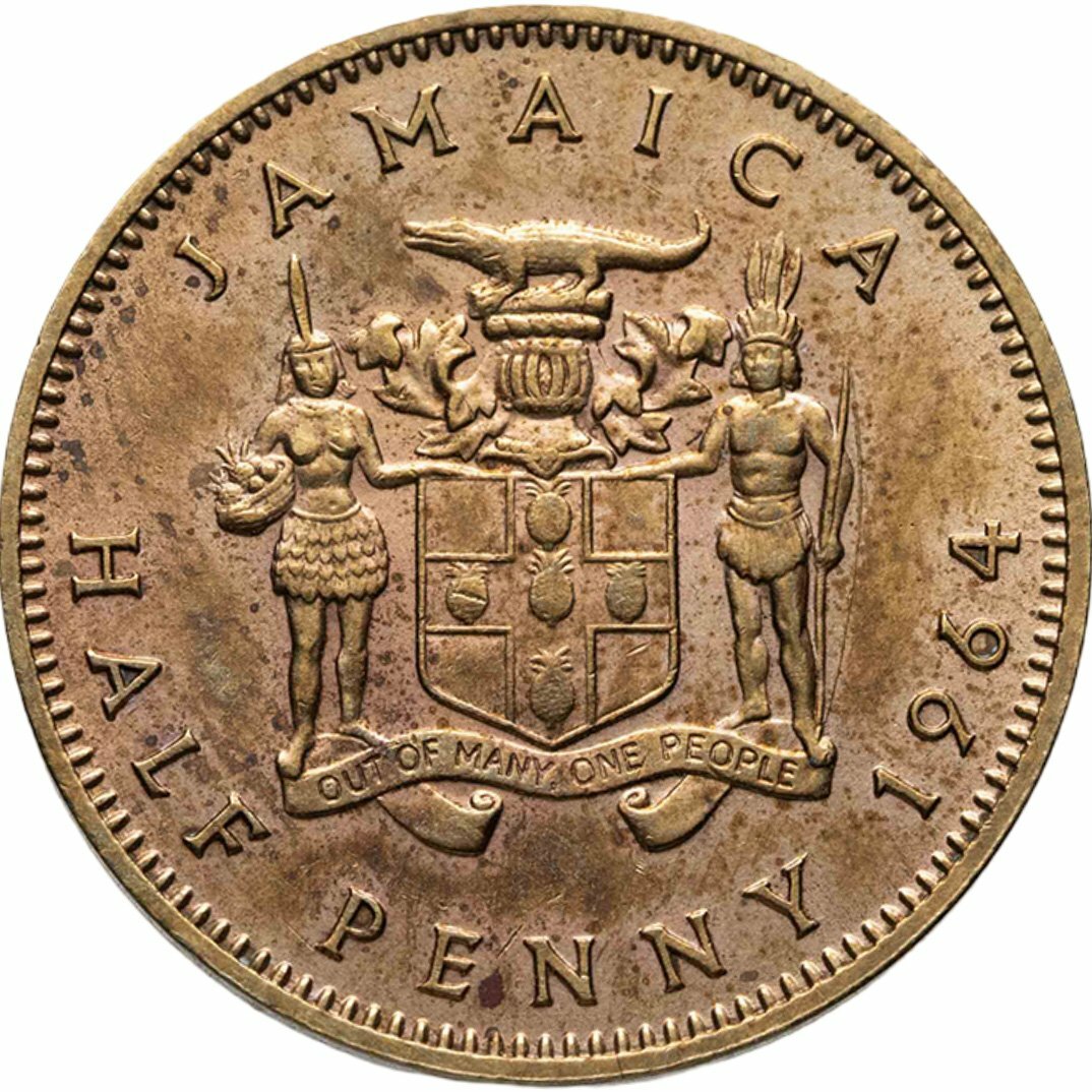 Ямайка 1/2 пенни half penny 1964, Латунь, в сохранности AU