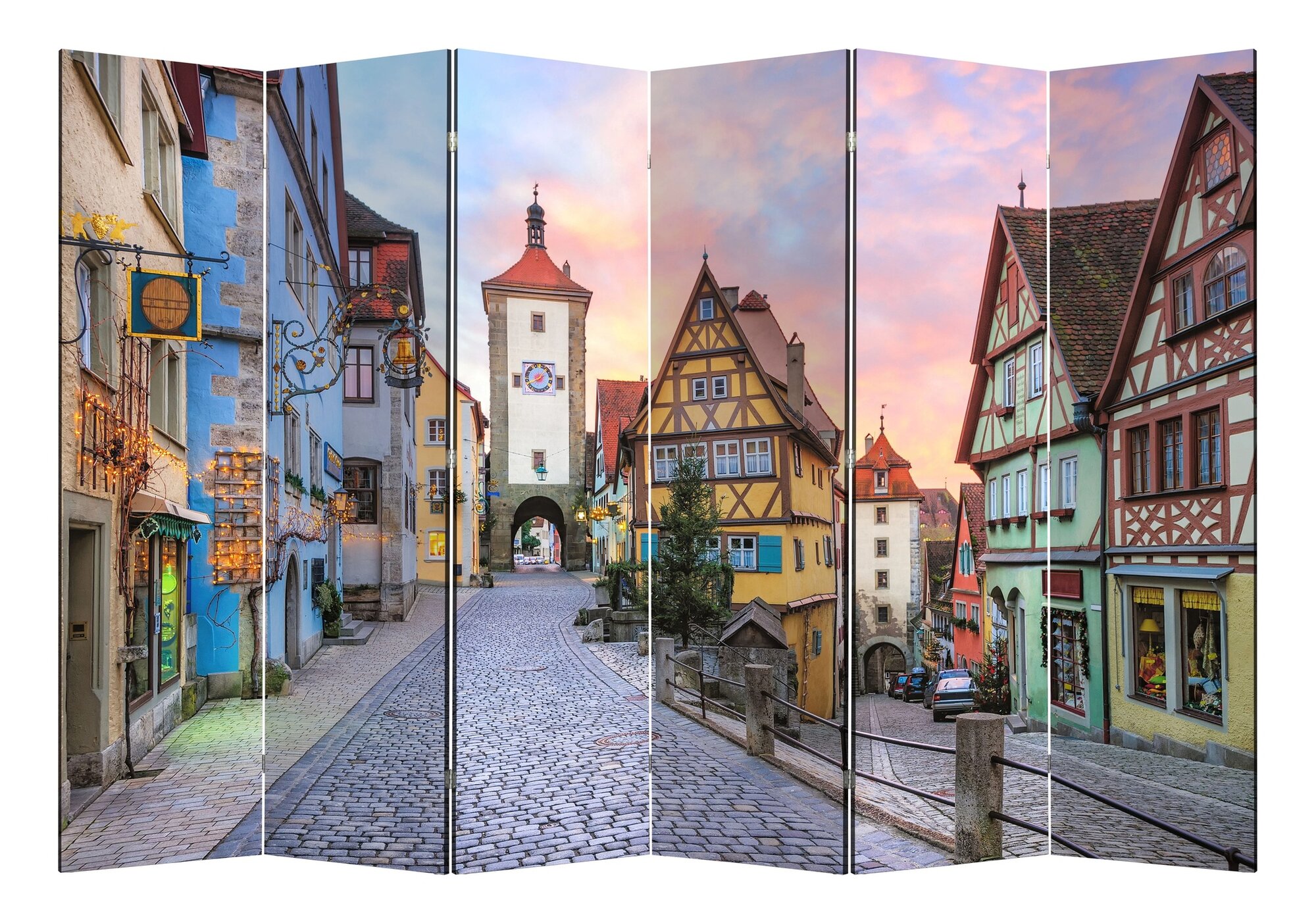 ПВХ ширма перегородка для зонирования Улицы города - 6, размер 177х282/47 см