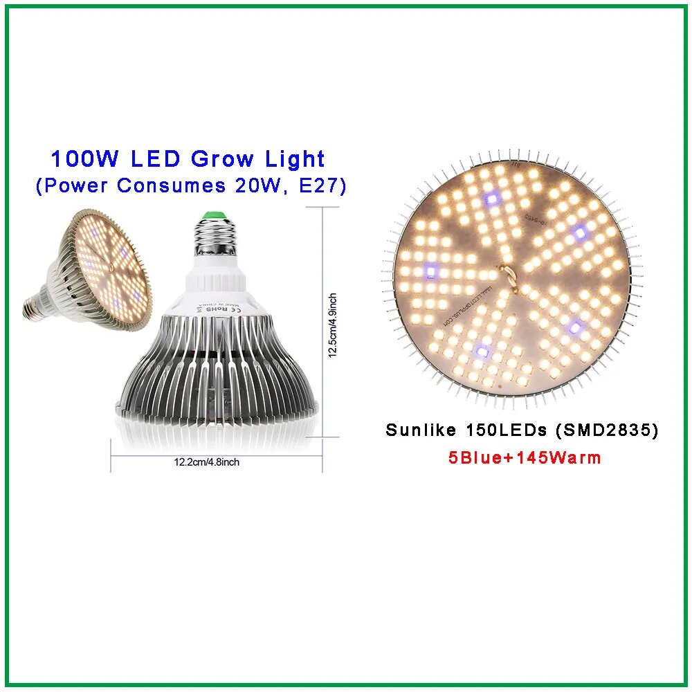 LVJING Фитолампа 100 Вт 120 Вт Полный спектр Model 3