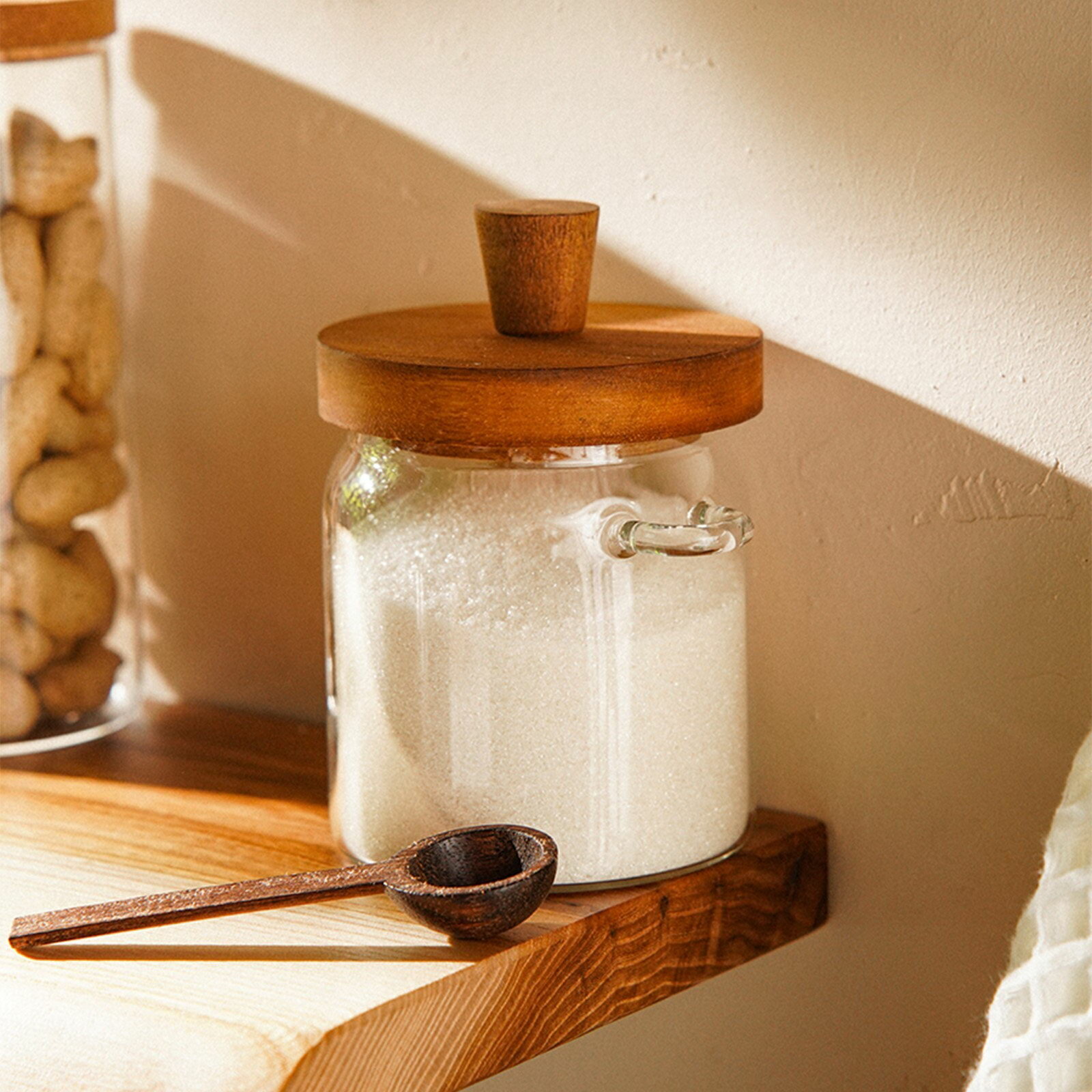 Банка для сыпучих SL Home "Южная акация", 400 мл, 10.5x9x13 см, с ложкой, стекло, прозрачная