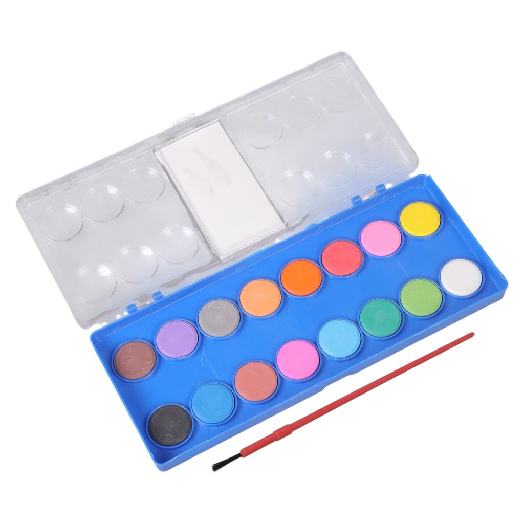 Набор однотонных акварельных красок художника, 16 цветных сухих тортов с кистью для детей