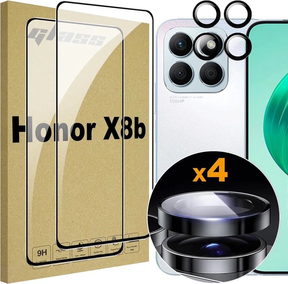Пленка для Honor X8b ( Хонор икс8б, Хонор Х8б ) закаленное стекло 2+1 шт Задняя защитная пленка для камеры + защитные протекторы экрана, HD устойчивое к царапинам закаленное стекло