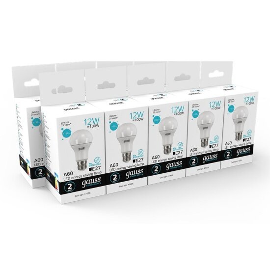 Светодиодная лампа Gauss LED Elementary A60 12W E27 4100K (упаковка 10 шт)