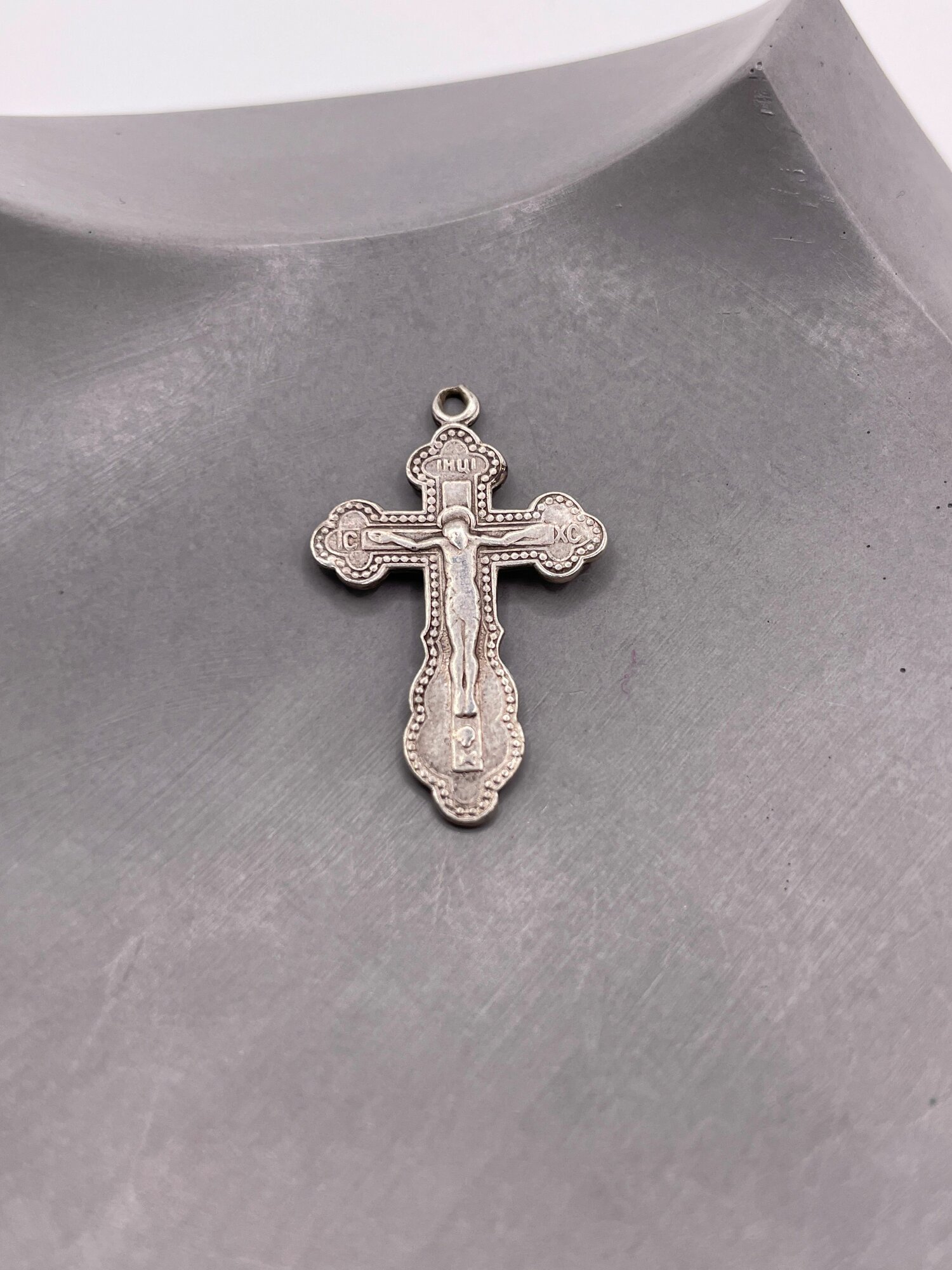 Нательный крест крестик кулон, клеймо, серебрение, под винтаж.