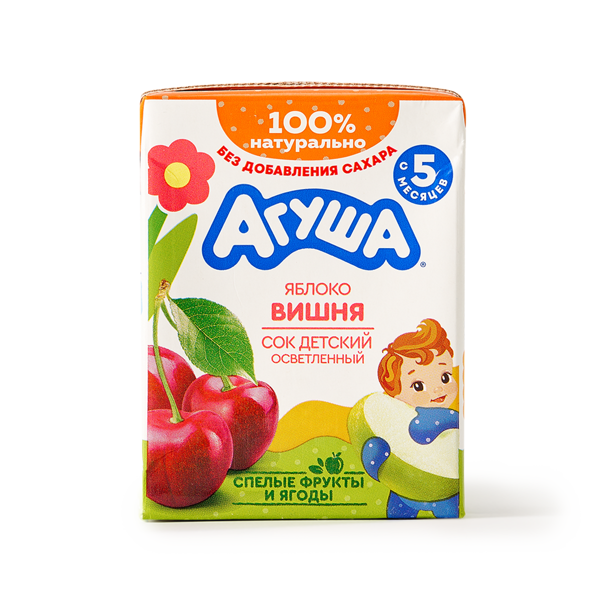 Сок Агуша "Яблоко-Вишня", осветленный, с 5 мес, без сахара, 0,2 л