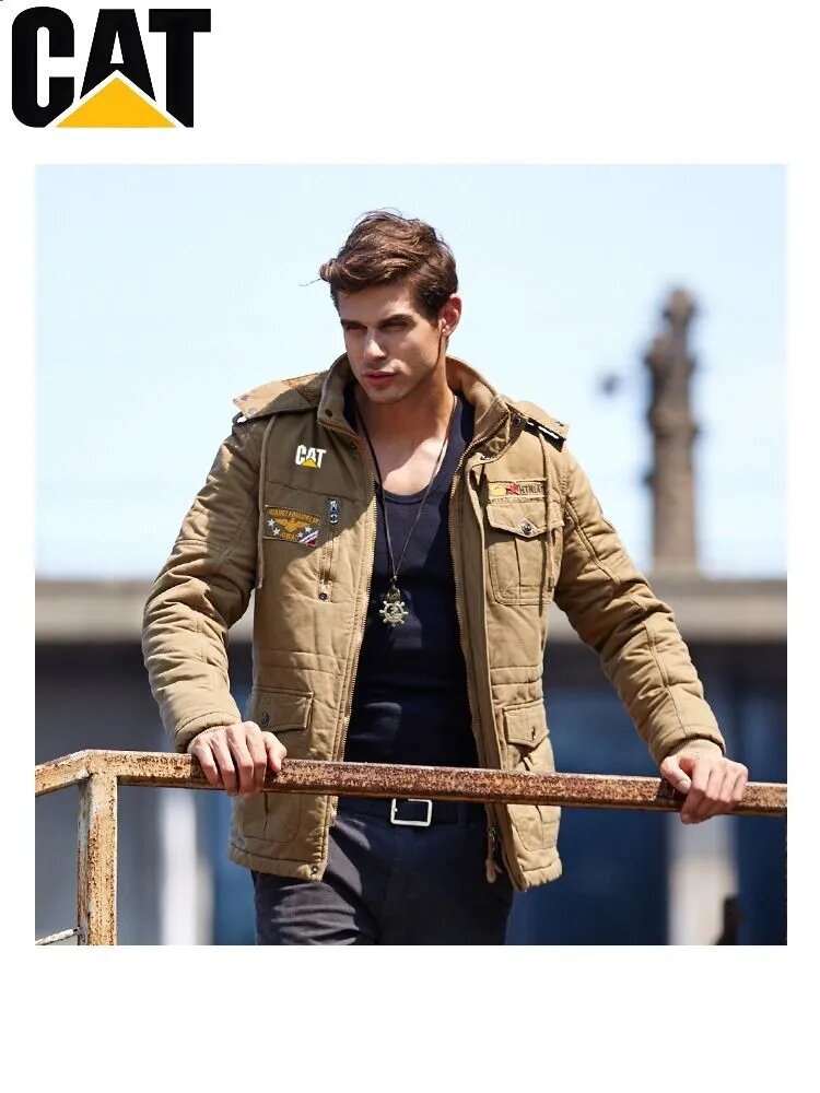 Пуховик Caterpillar Мужская утепленная куртка-пуховик с капюшоном, Зимняя ветрозащитная одежда
