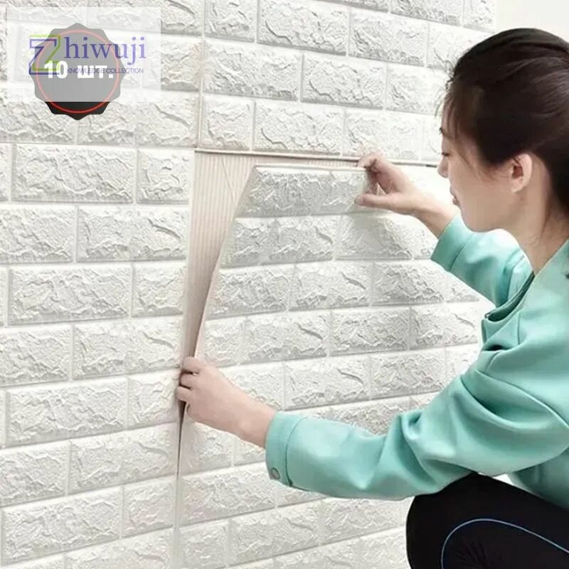 10 шт. комплектПанели самоклеющиеся для стен "Белый кирпич" 35х38см, толщина 5 мммоющиеся панели ПВХ