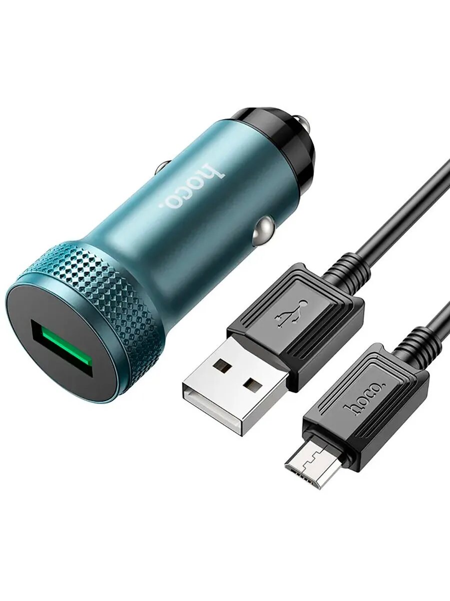 Автомобильное зарядное устройство Hoco Z49A (QC 3.0 18W) 1USB + кабель Micro 1м, серый / быстрая зарядка в прикуриватель