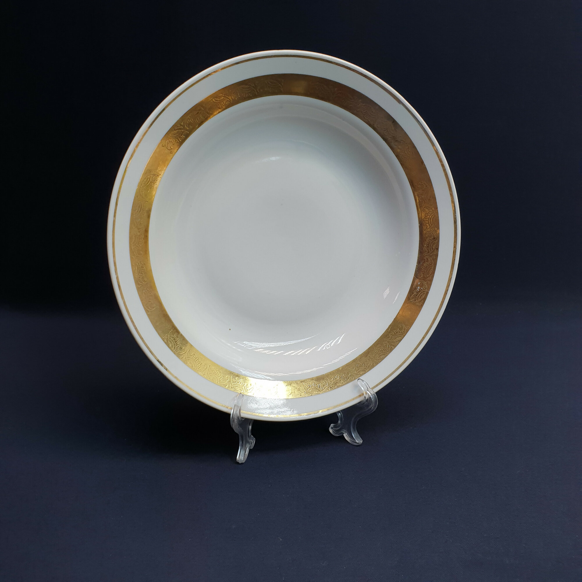 Суповая тарелка Вербилки, фарфор позолота 235 мм, потертости, винтаж СССР