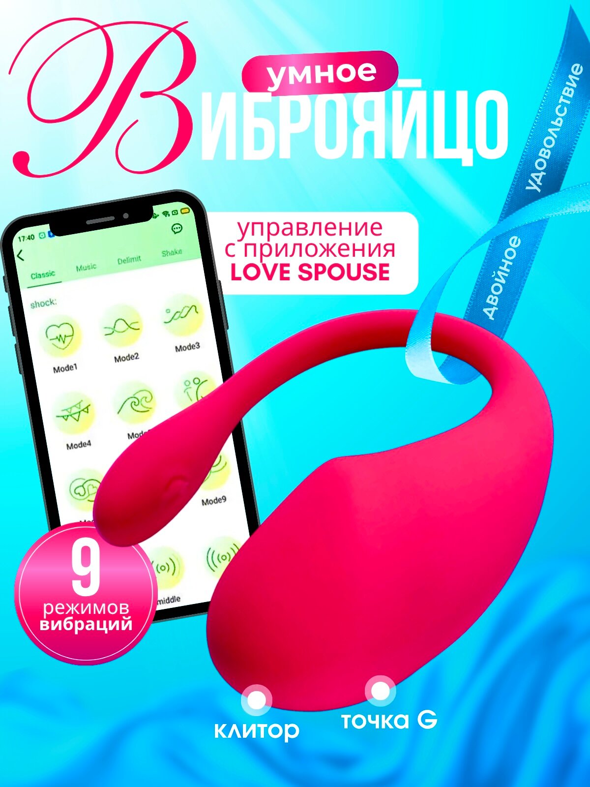 Вибратор для стимуляции клитора и точки G с дистанционным управлением через приложение Bluetooth вибро яйцо