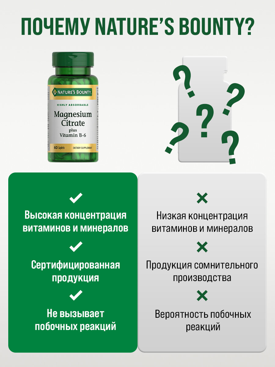 БАД Nature's Bounty "Магний Цитрат", цитрат магния для иммунитета и нервной системы, 60 капс.
