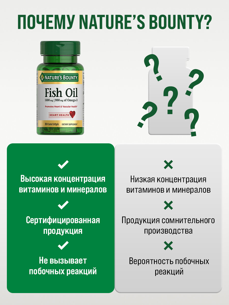 Омега-3Рыбий жир Natures Bounty Омега-3, капсулы, 1400мг, в 1 упаковке 30 штук