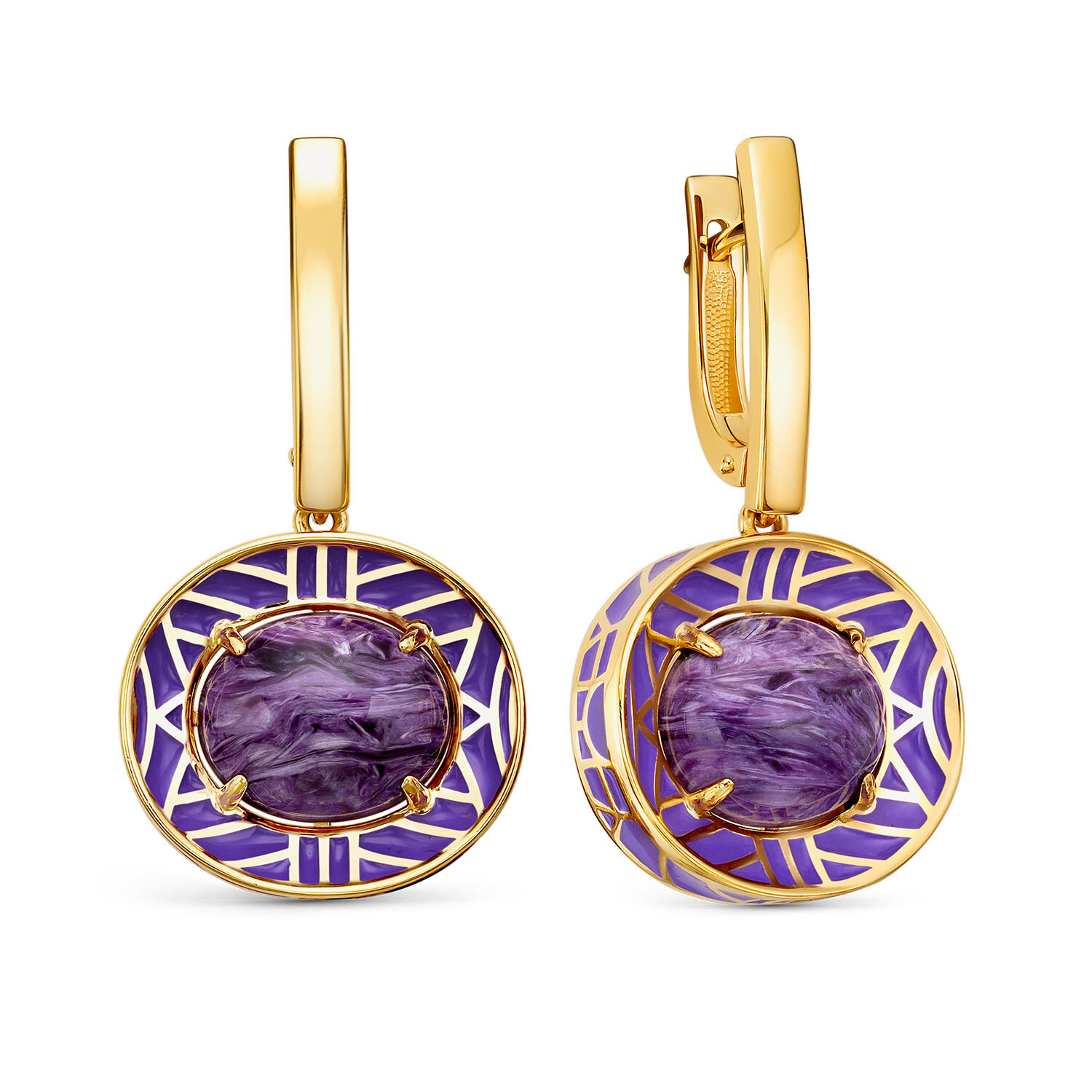 Серьги с подвесками, серебро, 925 проба, родирование, чароит
