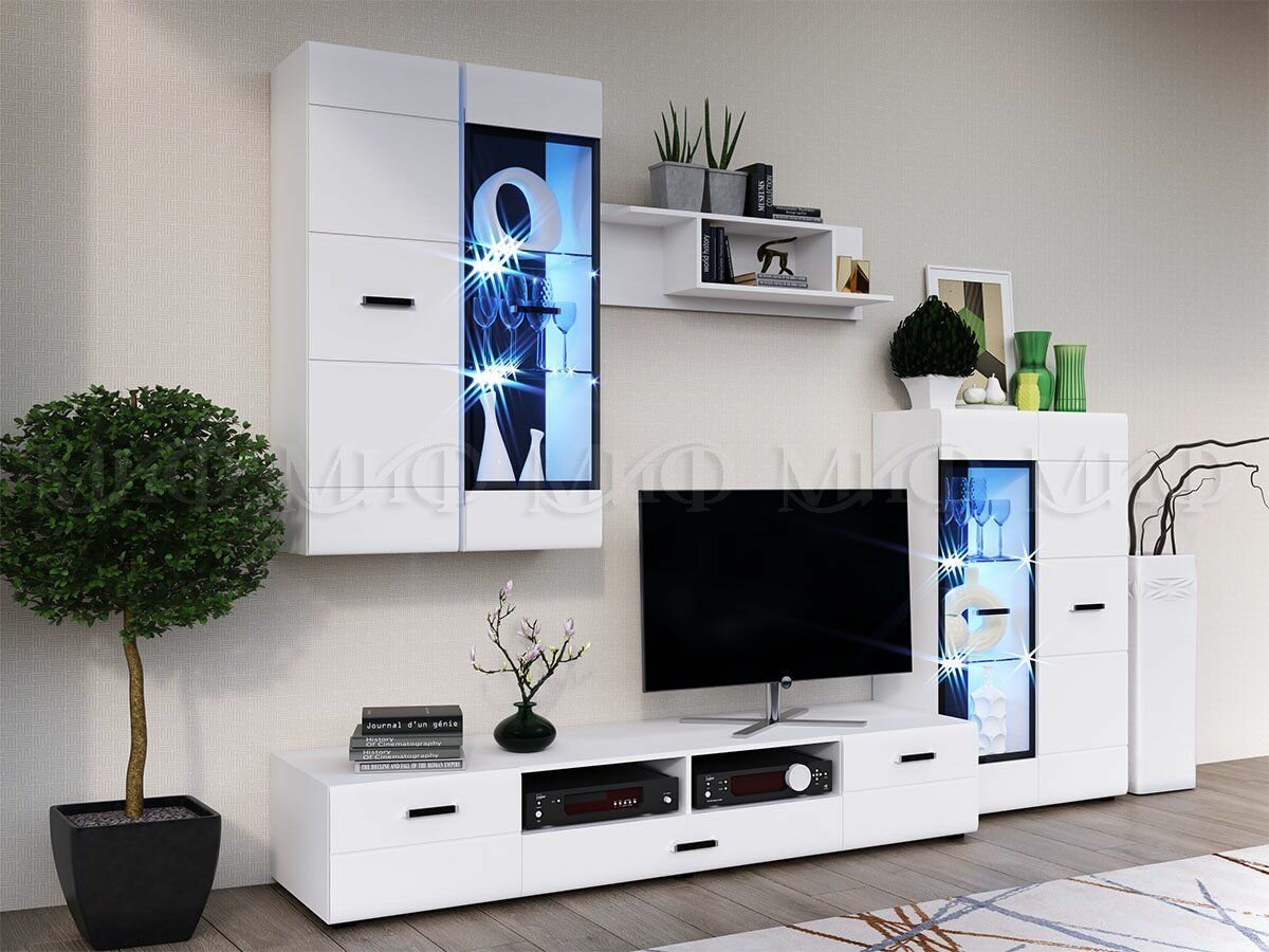 Гостиная Нэнси NEW Вариант №1 (Белый глянец холодный, Белый)