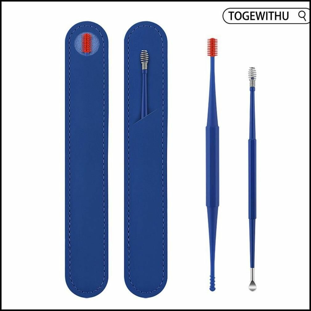 Набор для удаления ушной серы с двумя головками, 2 шт. Многоразовый набор для чистки ушей Инструмент для чистки ушей с переносной кожаной сумкой (красный)