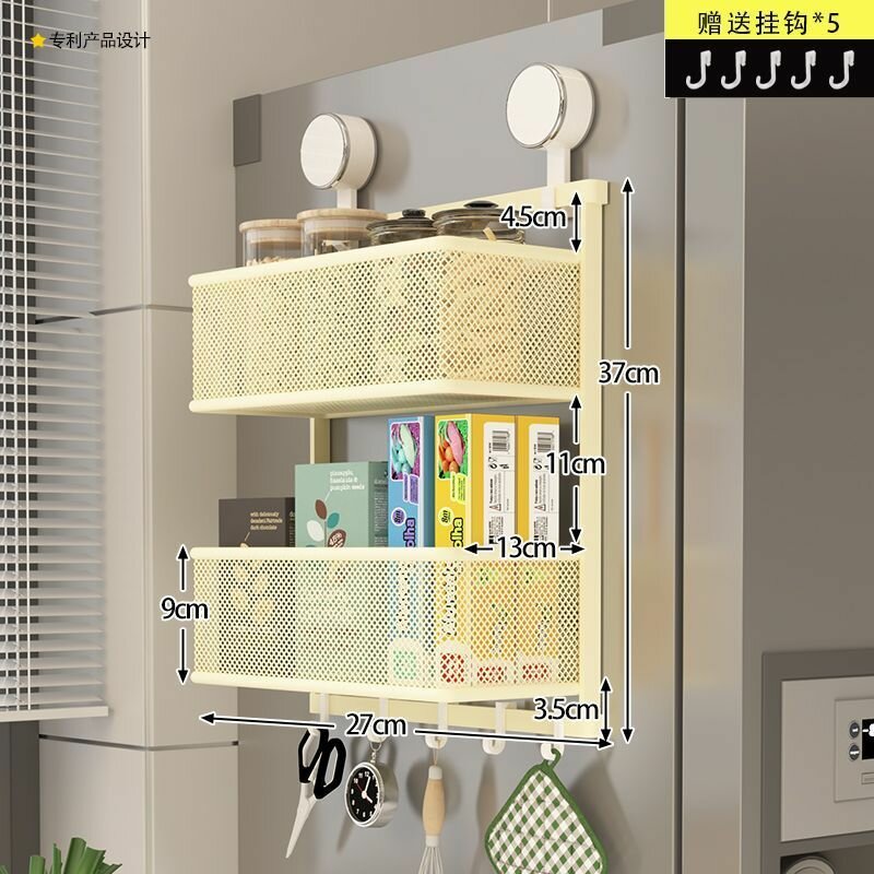 Стеллаж для хранения в холодильнике без сверления, боковой органайзер, многофункциональная настенная полка для специй, присоска, многослойная кухонная полка