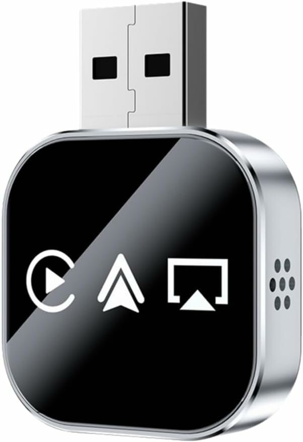 Адаптер беспроводного интеллектуального автомобильного подключения трех-в-одном Серебристый (поддержка Carplay, Airplay, Android Auto, проводное и беспроводное подключение)