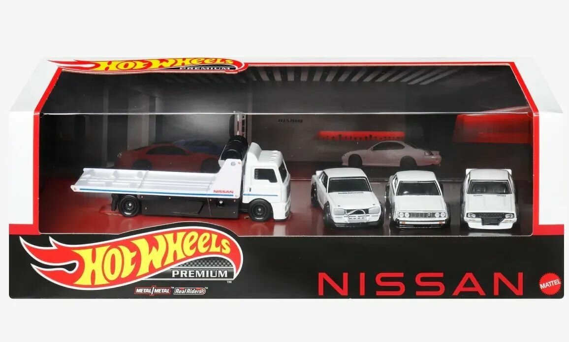 Hot Wheels Premium Collector Set of 4 vehicles in diorama-style packaging (коллекция Nissan) - подарочный набор