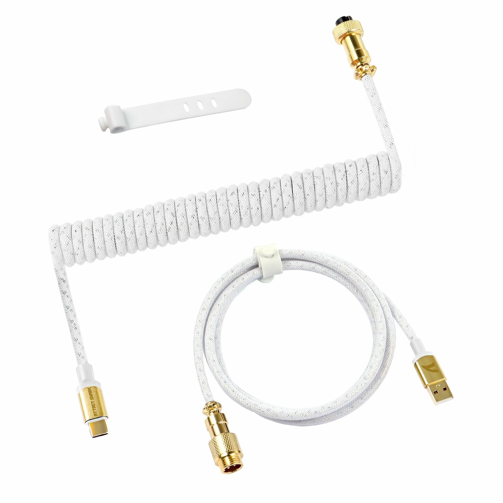Кабель ATTACK SHARK C03 Coiled USB C Cable, Type-C to USB-A, PRO Custom Braided Double-sleeveed Mechanical Keyboard Charger Cable with Gold-plate Detachable Aviator Connector