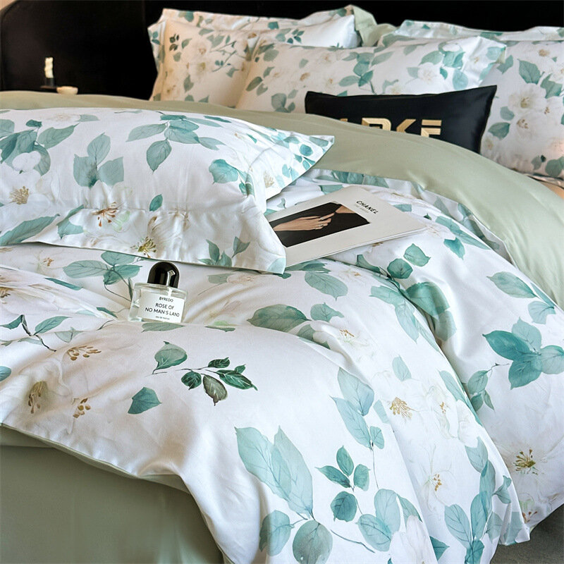 Американский стиль, премиум-класс, комплект из четырех предметов из длинноволокнистого хлопка 60-го класса, подходит для всех сезонов, чисто хлопковый пододеяльник с принтом, простыня и постельное белье.