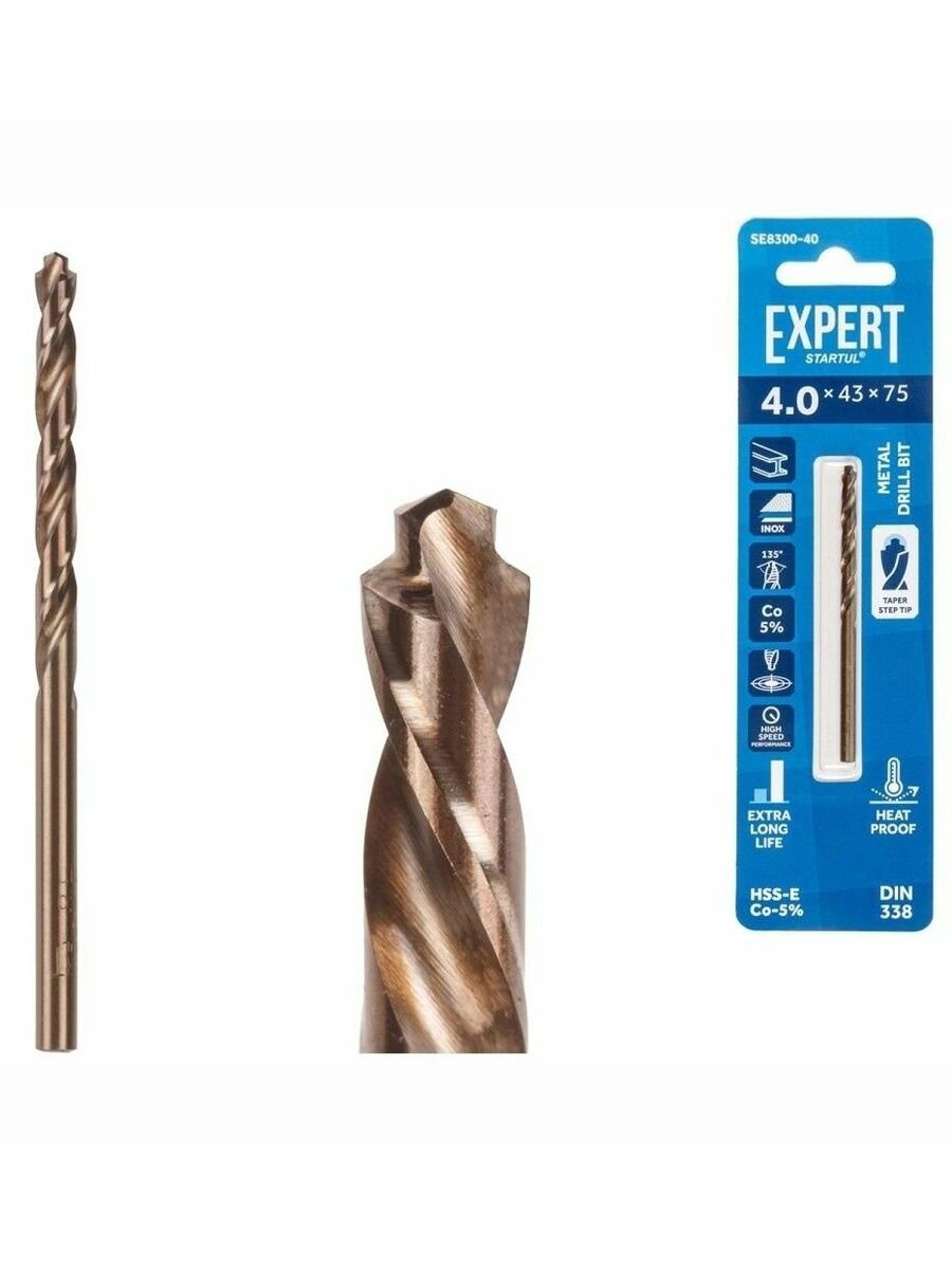 Сверло по металлу 4.0x43x75 мм HHS-Co EXPERT STARTUL