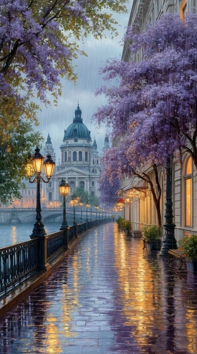 Алмазная живопись "Город после дождя", 5D, круглая, 40x50 см. Производитель: Brose Art.