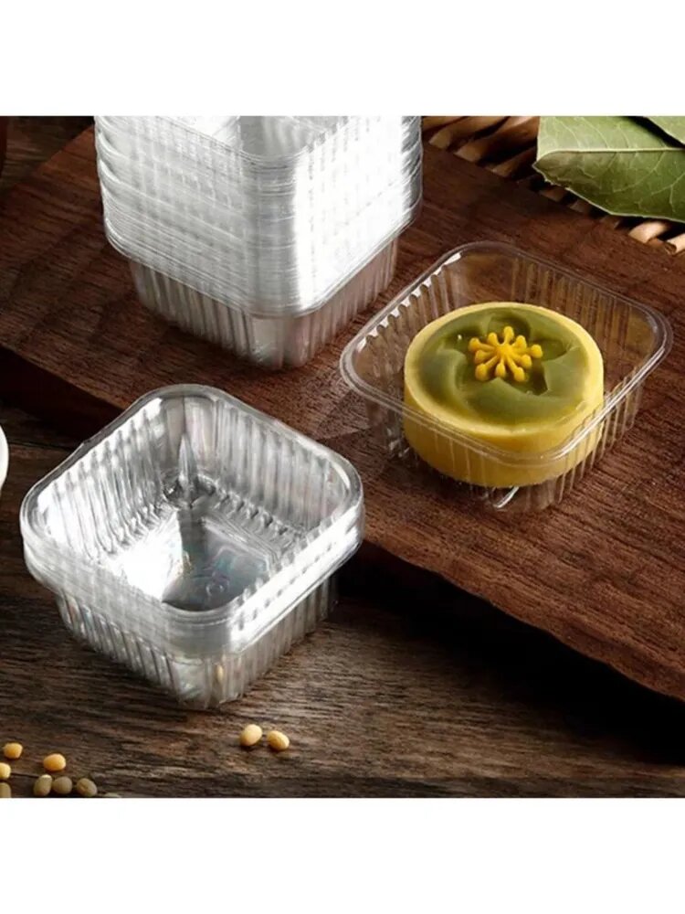 100 прозрачных пластиковых коробок для кексов с куполом идеально для свадеб, дней рождения и десертов (квадратные, золотые/прозрачного цвета)