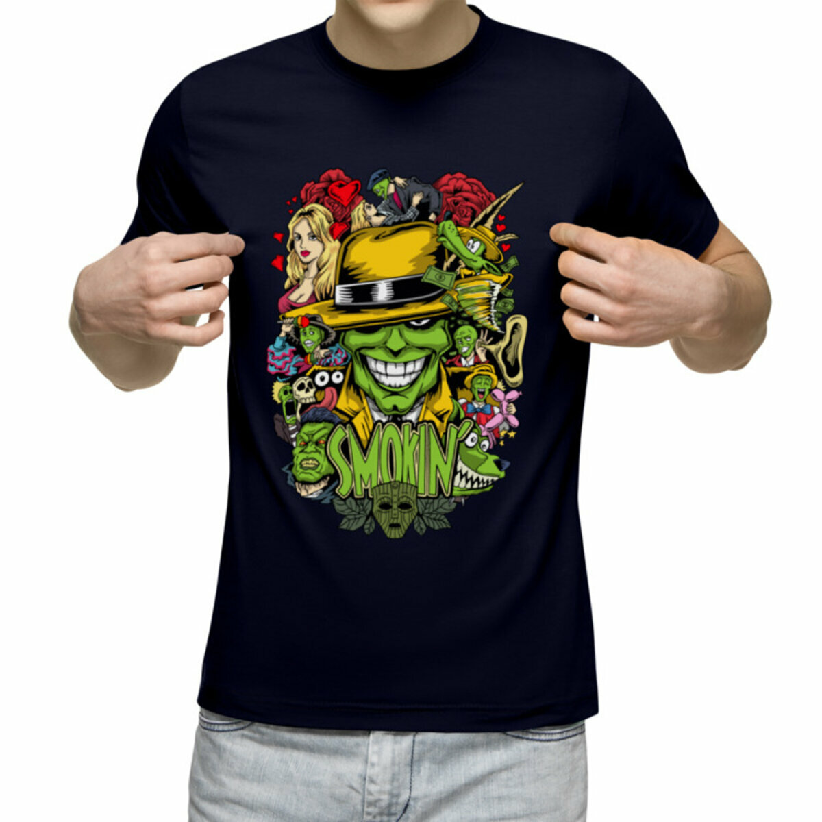 Мужская футболка «Smokin» (темно-синий, 3XL)