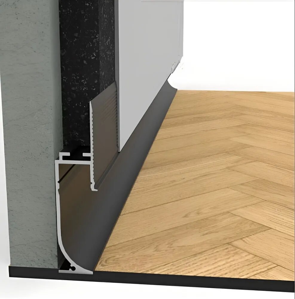 Теневой алюминиевый плинтус (профиль) для пола с подсветкой черный матовый, 3 метра, 1 шт