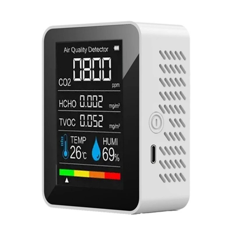5-в-1 монитор качества воздуха в помещении CO2 HCHO TVOC тестер детектор температуры и влажности для домашнего офиса детектор газа