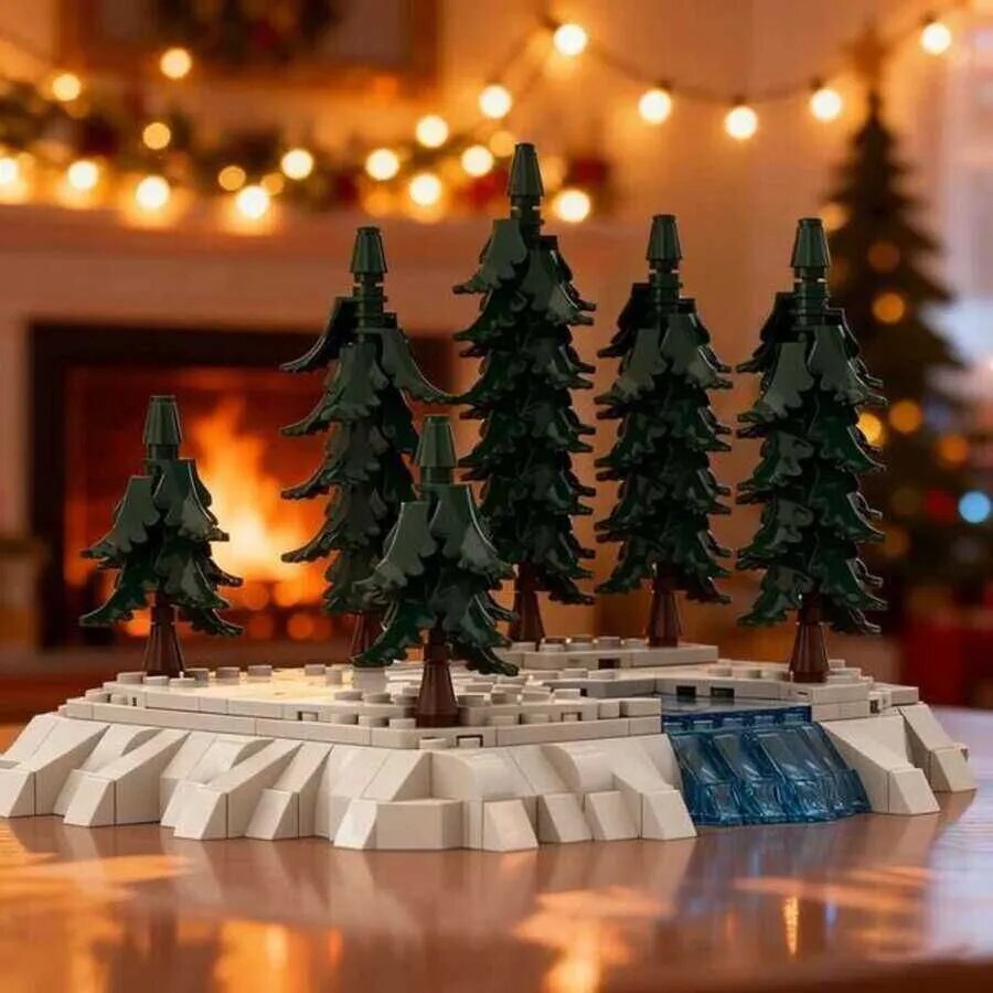 MOC Зимняя снежная диорама конструктор совместимый с Lego, елочки, снег, для детей 6+