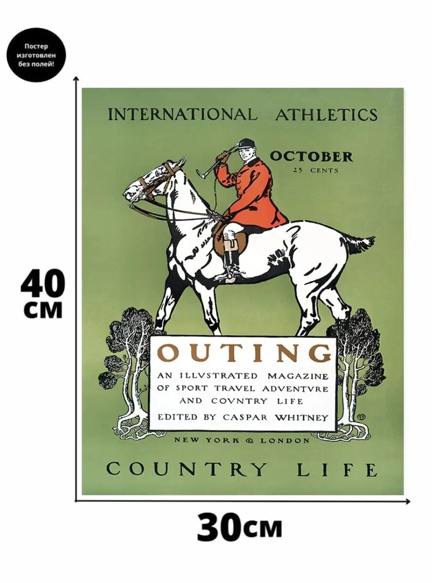 Постер лошадь конный спорт в ретро стиле