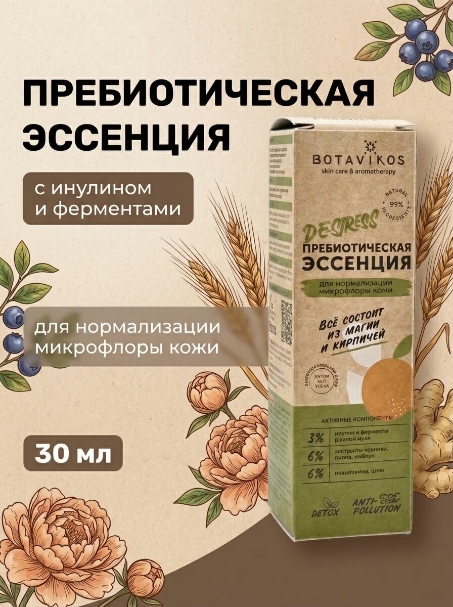 Эссенция пребиотическая для лица нормализация микрофлоры кожи De-stress, 30 мл