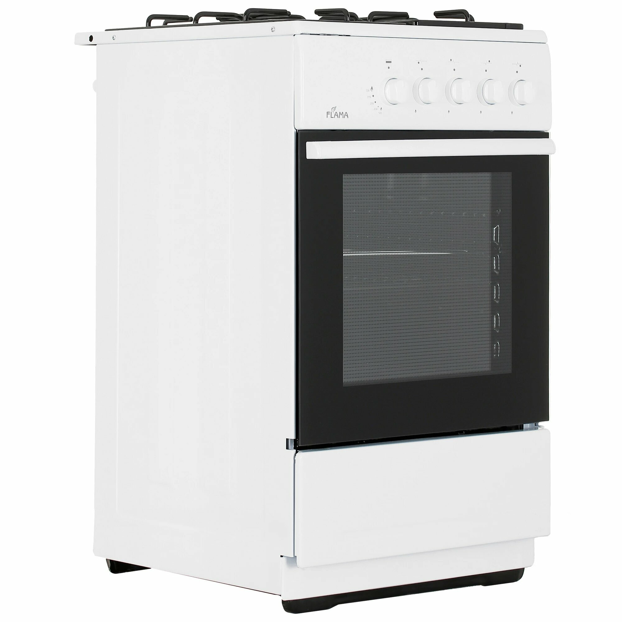 Газовая плита Flama RG 24051W, 4 конфорки, 50л, ящик для посуды, белая