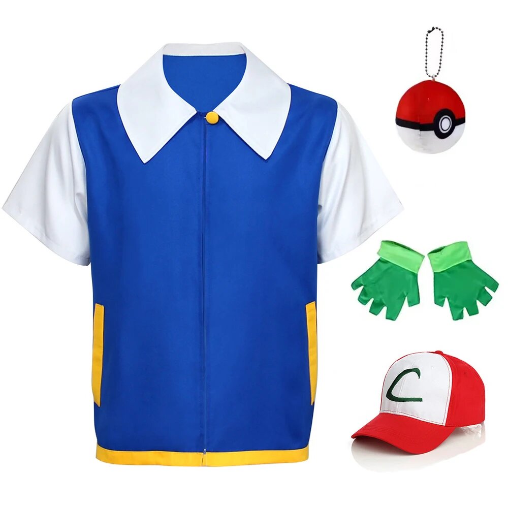 Косплей костюм Эш Кетчум синий S, tops gloves hat ball