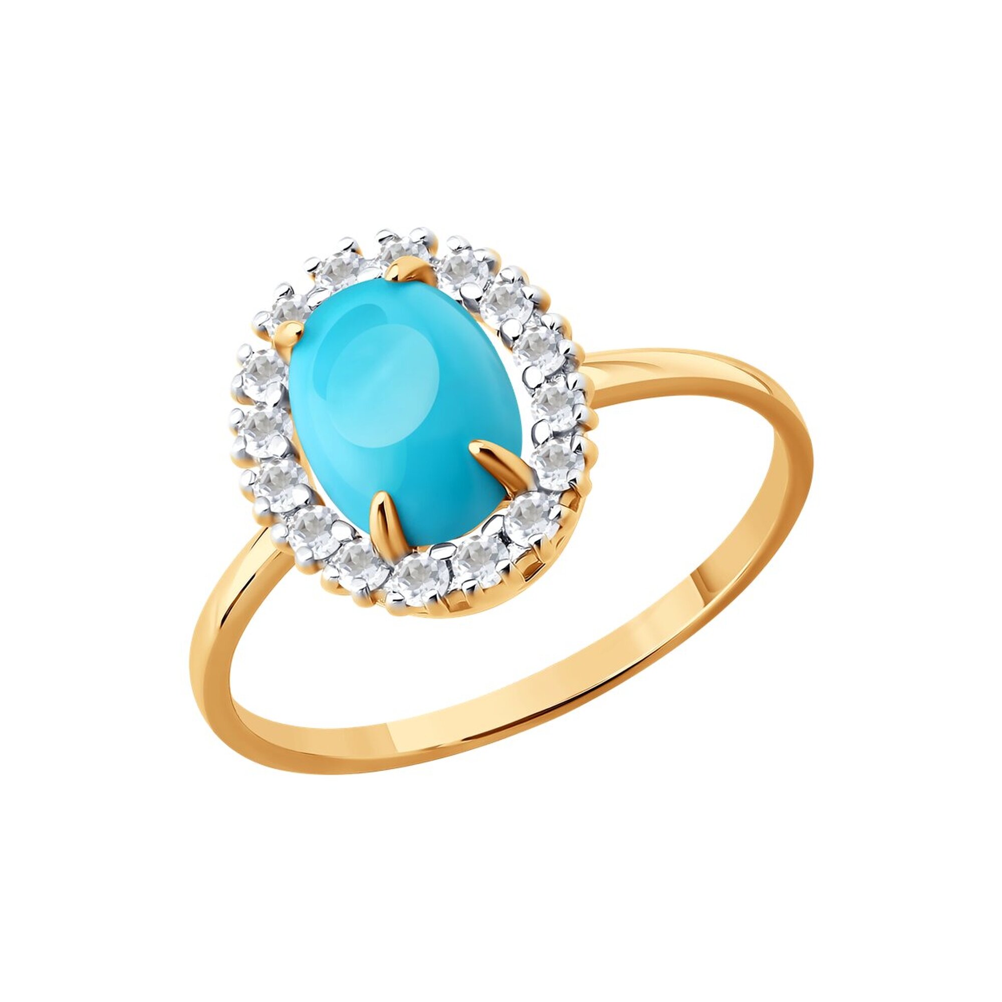 Кольцо, красное золото, 585 проба, топаз, бирюза