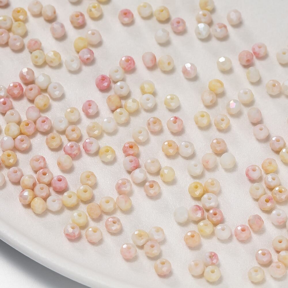 Фианит граненый 4 мм, бусины натуральные для рукоделия и украшений, 50шт, цвет желтый-розовый