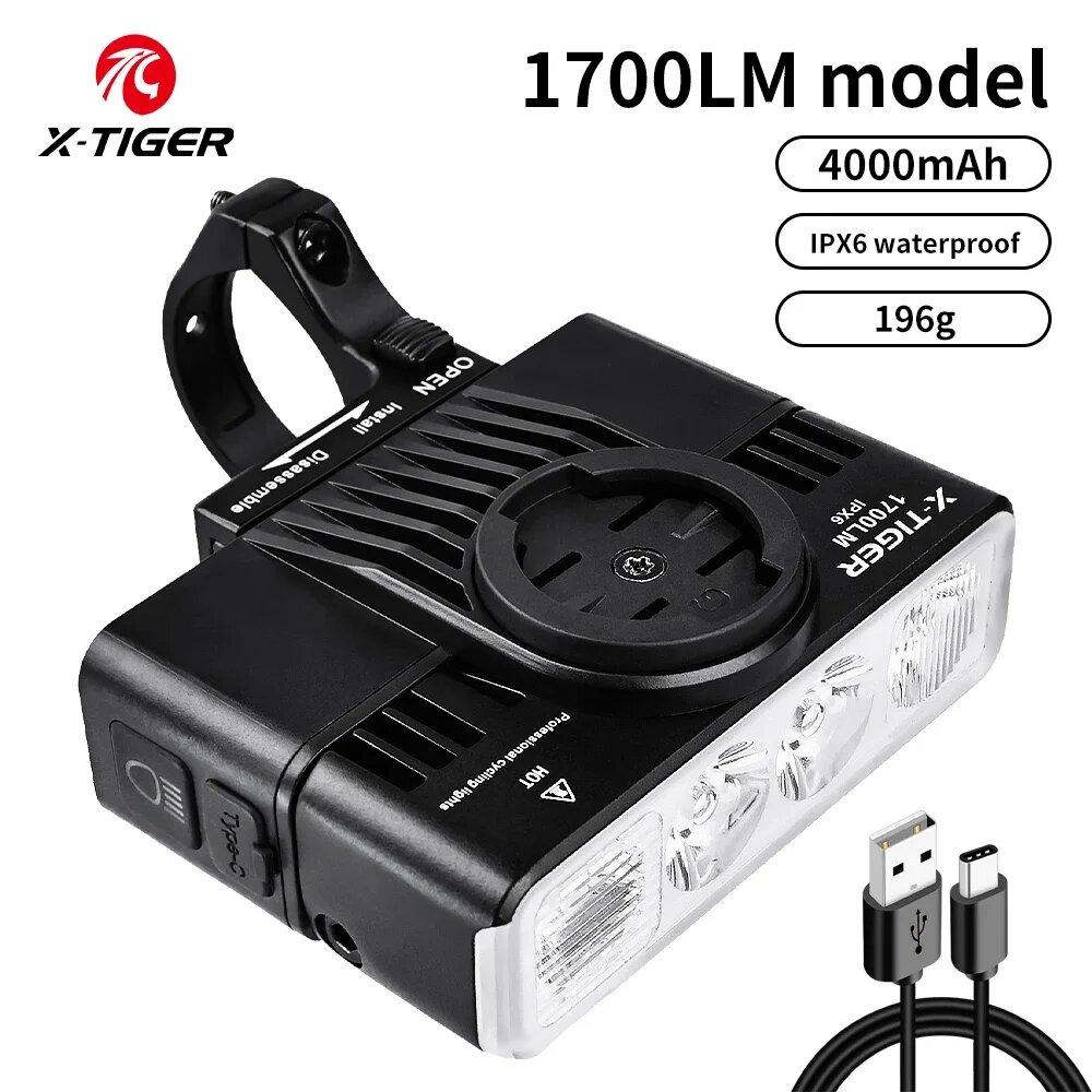 Велофара X-TIGER 1700LM, 4000mAh, IPX6, 196g, QD-2301