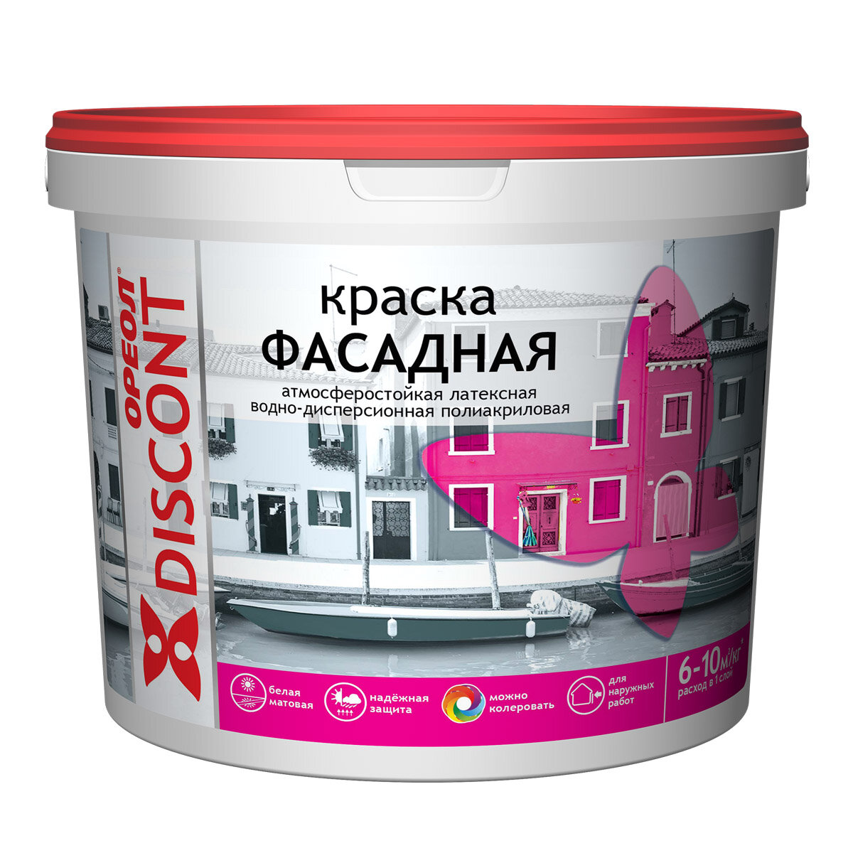 Краска фасадная Ореол Акриловая, водно-дисперсионная, матовая, вес 25 кг