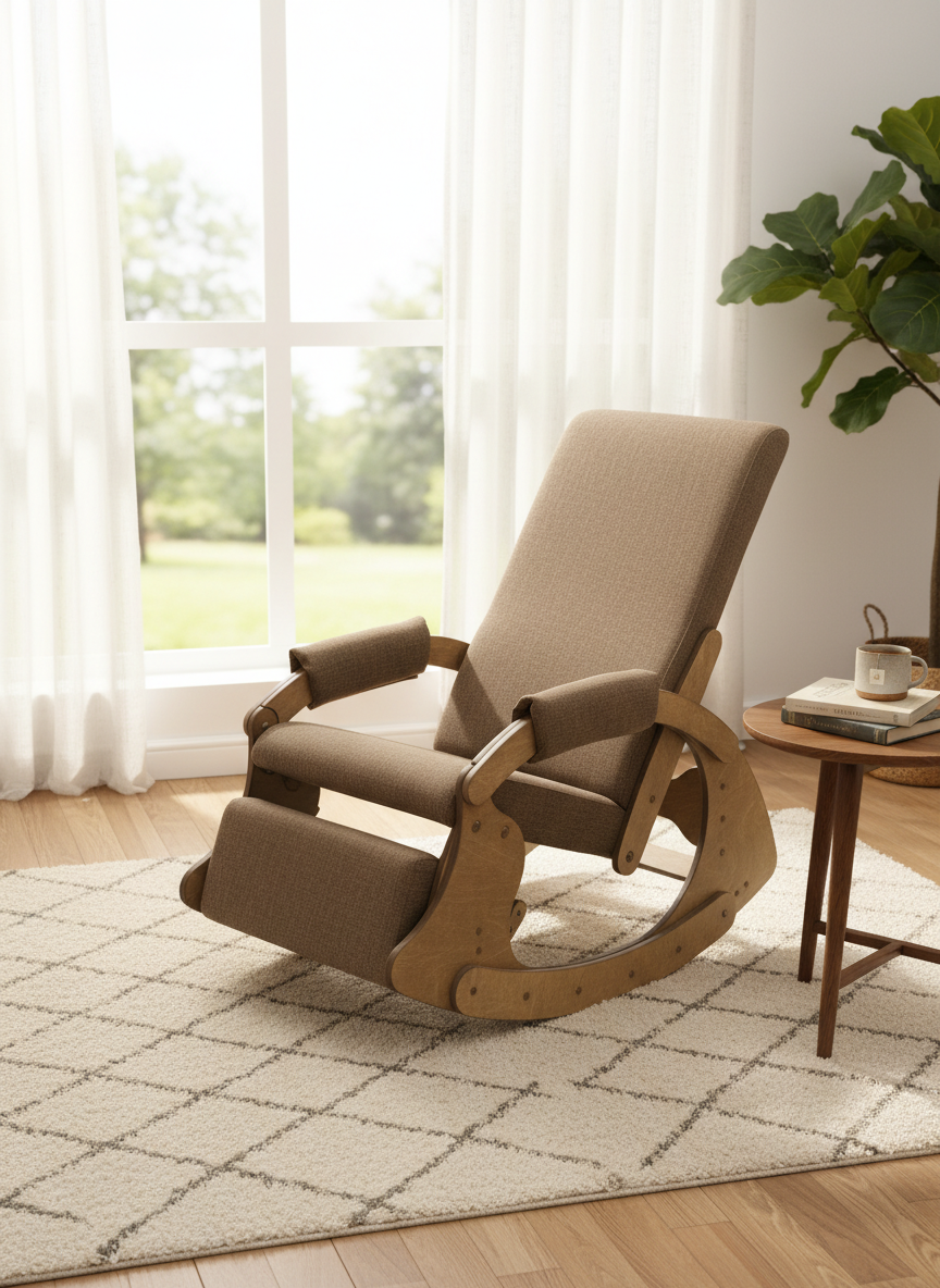 Кресло-качалка с подножкой для дома и дачи "бриз" от "Мягкой посадки", обивка коричневая рогожка