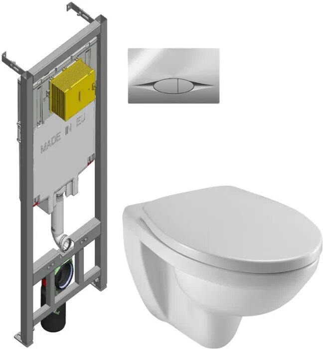 Комплект 3 в 1 Унитаз подвесной Jacob Delafon Patio EDV102-00 + Крышка July / Brive 017503 с микролифтом, петли хром + Инсталляция с кнопкой E21822-CP
