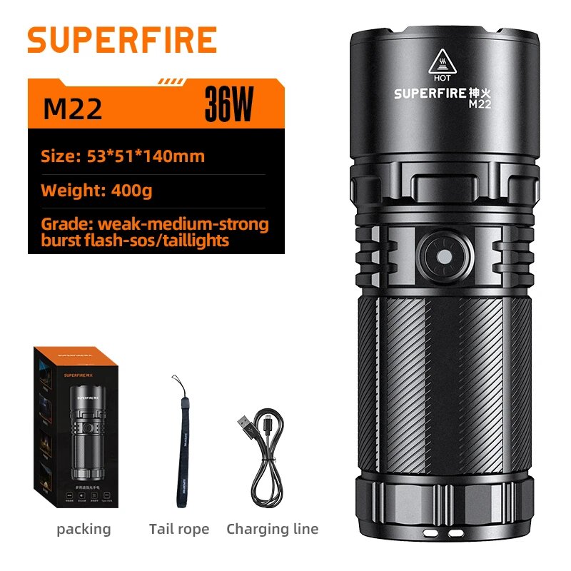 SUPERFIRE M22 (2022) портативный мощный фонарь M22 36W